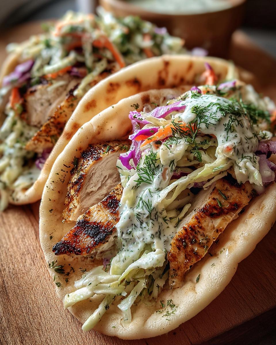Chicken Pitas with Herby Ranch Slaw - Travelers Wizard