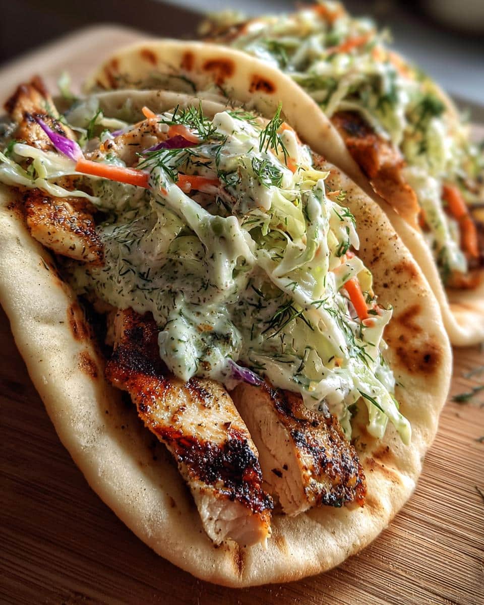 Chicken Pitas with Herby Ranch Slaw - Travelers Wizard