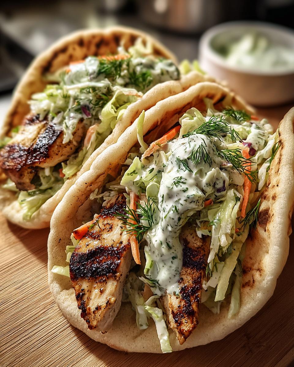 Chicken Pitas with Herby Ranch Slaw - Travelers Wizard
