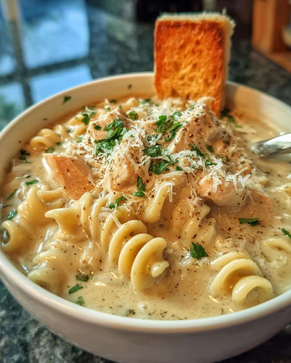 Creamy Chicken Alfredo Soup - Travelers Wizard