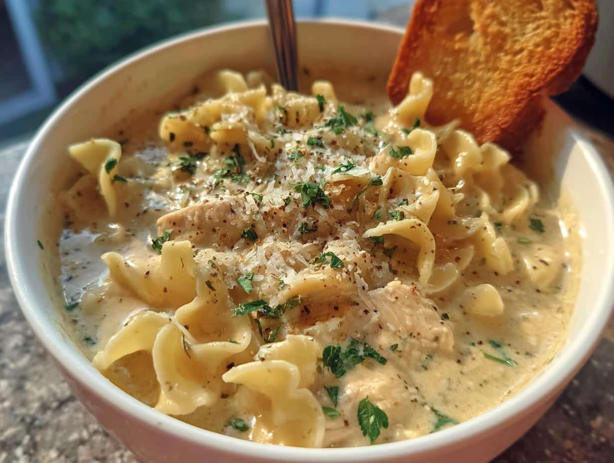 Creamy Chicken Alfredo Soup - Travelers Wizard