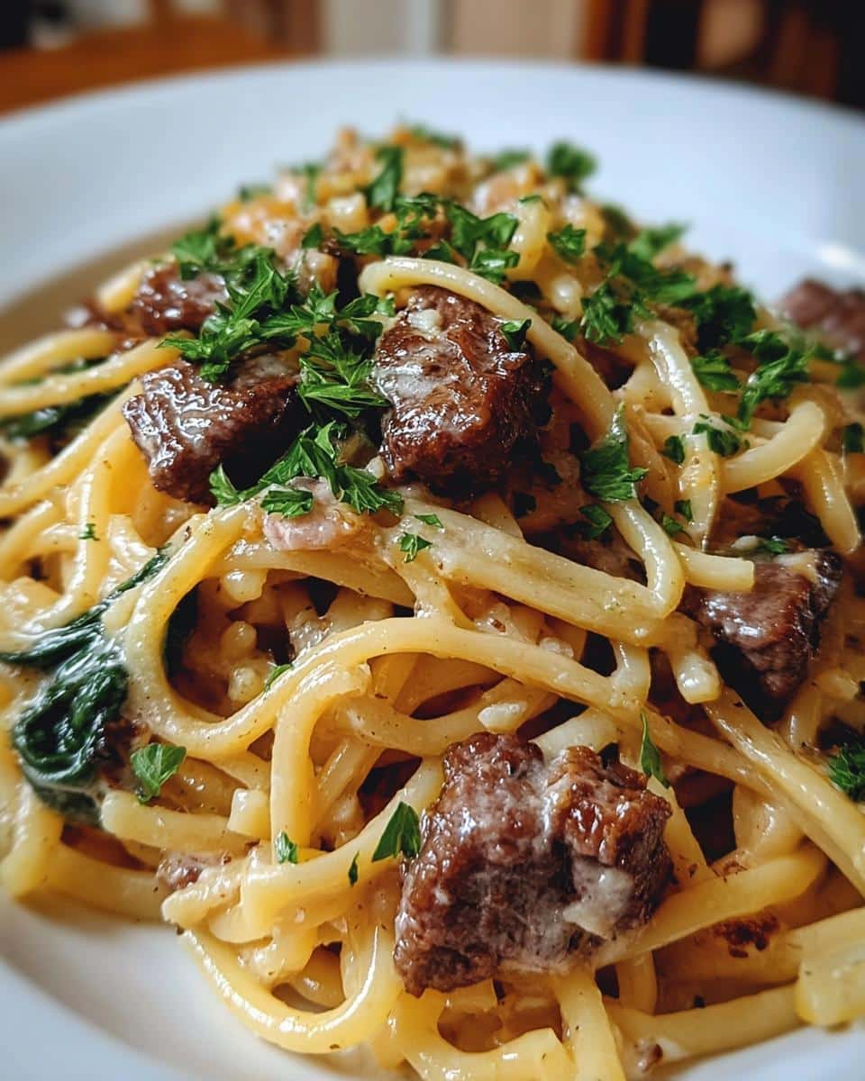 Creamy Cowboy Butter Linguine with Steak Bites & Spinach - Travelers Wizard