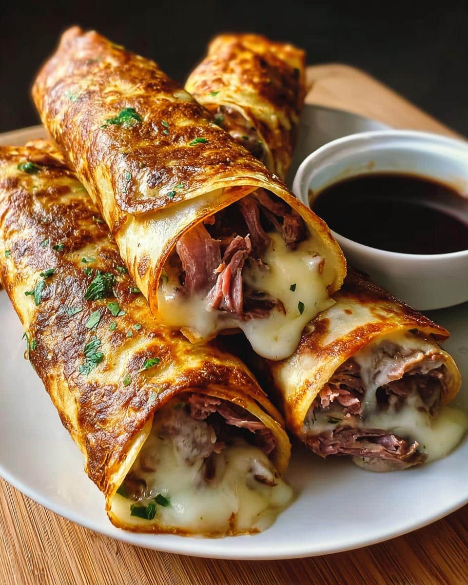 French Dip Tortilla Roll Ups - Travelers Wizard