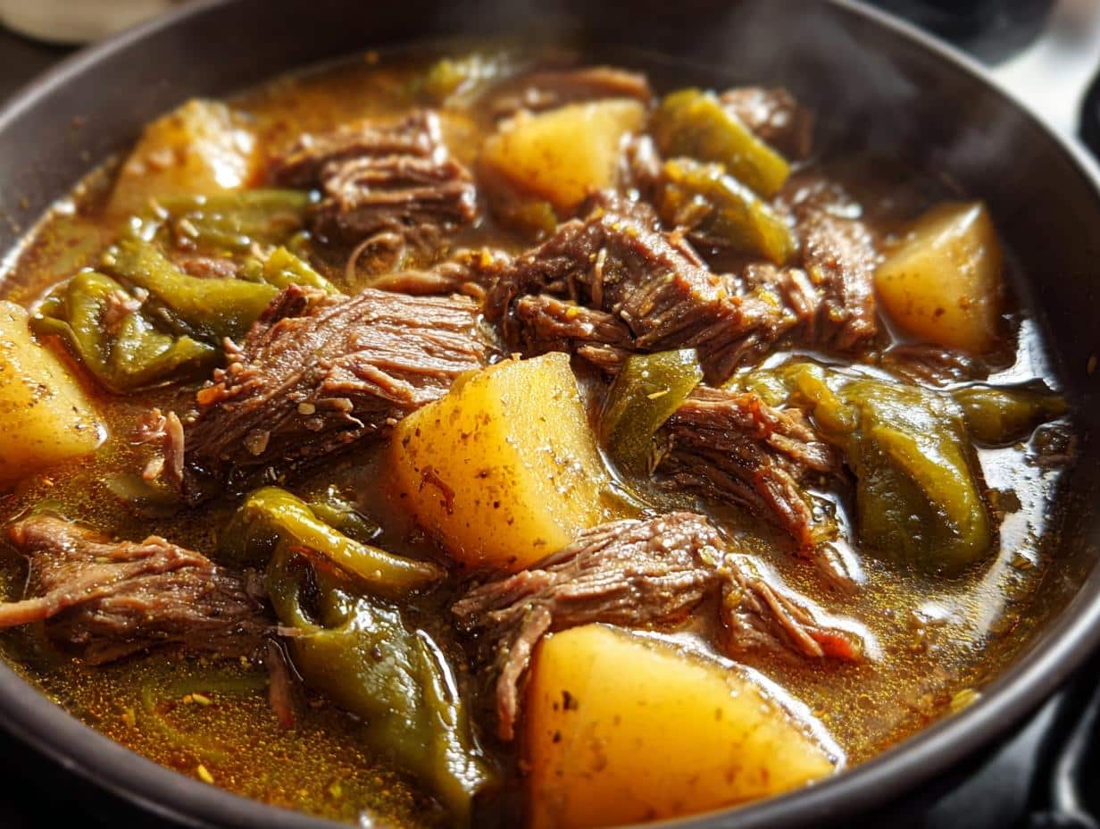 Hearty Beef with Green Chile & Potatoes - Travelers Wizard