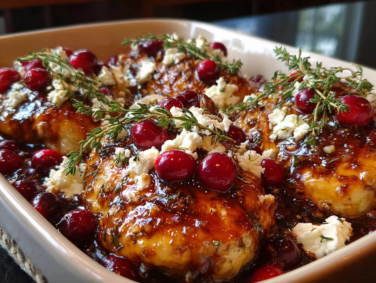 Honey Cranberry Chicken Bake with Feta Cheese - Travelers Wizard