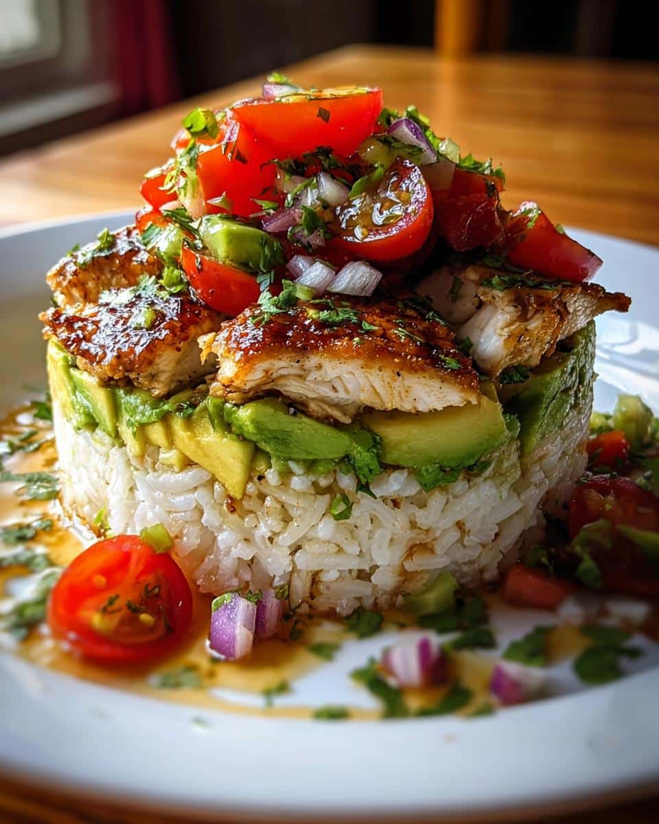 Honey Lime Chicken & Avocado Rice Stack - Travelers Wizard