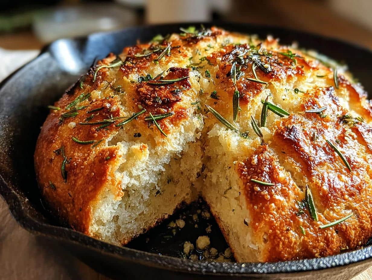 Delicious Rustic Garlic Rosemary Skillet Bread - Travelers Wizard